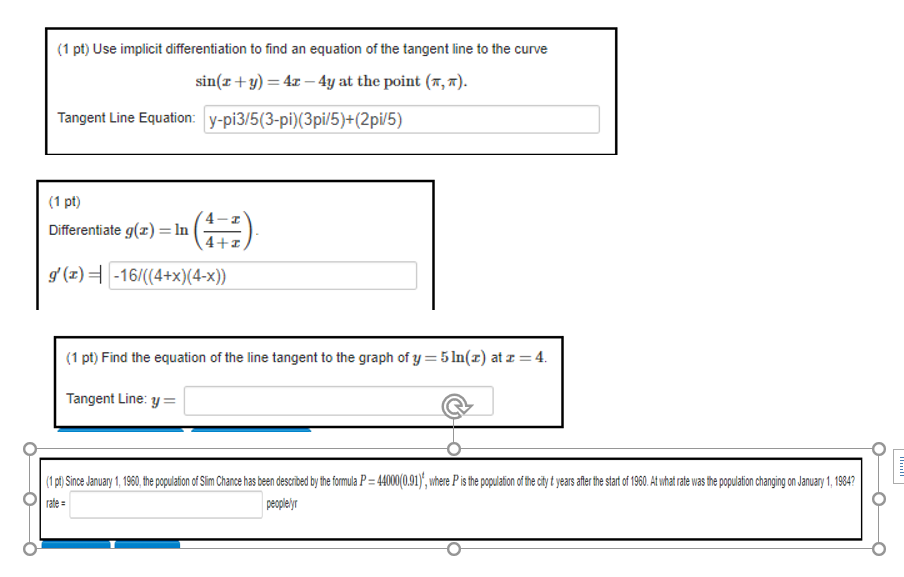 Solved (1 pt) Use implicit differentiation to find an | Chegg.com
