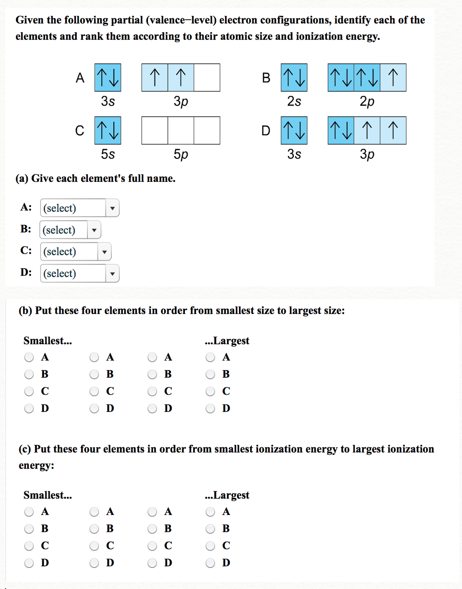 Solved Given the following partial (valence-level) electron | Chegg.com