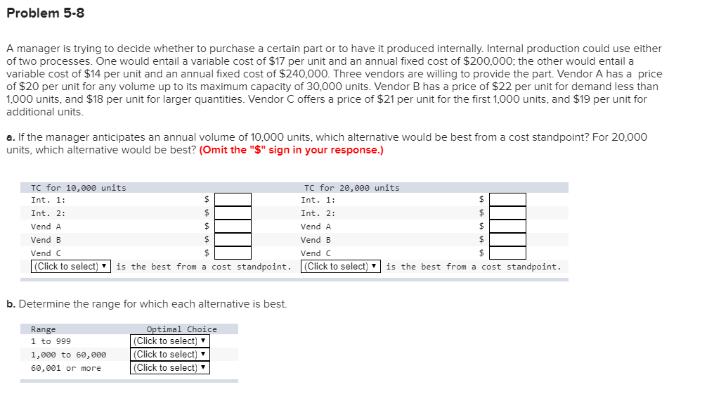 Solved Problem 5-8 A manager is trying to decide whether to | Chegg.com