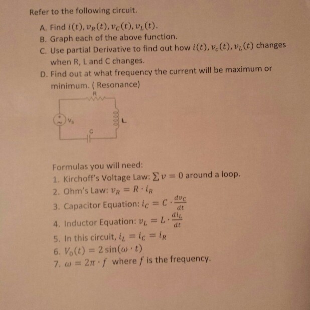 Solved Refer to the following circuit. A. Find i(t), | Chegg.com