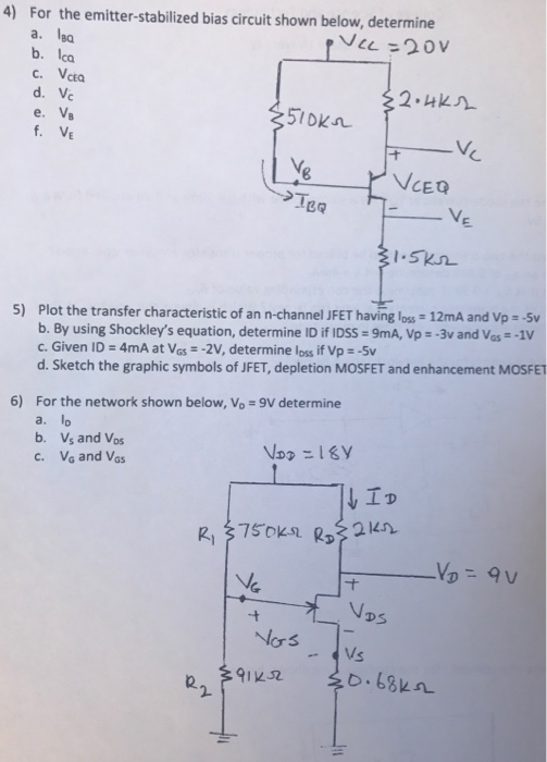 Solved For the emitter-stabilized bias circuit shown below, | Chegg.com