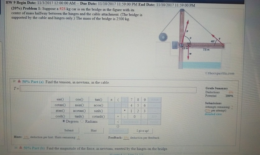 Solved HW 9 Begin Date: 11/3/2017 12:00.00 AM-Due Date: | Chegg.com