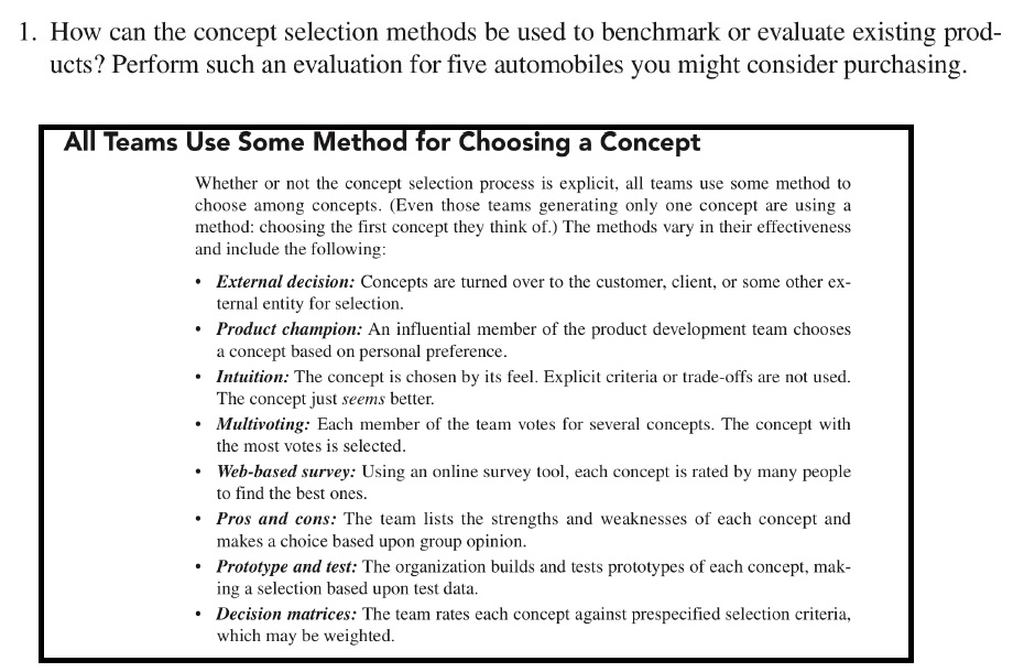 Solved How can the concept selection methods be used to | Chegg.com