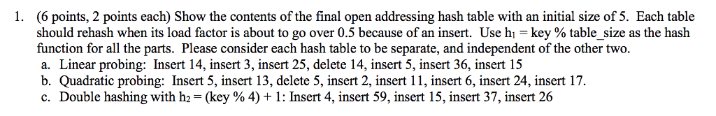 Solved 1. (6 points, 2 points each) Show the contents of the | Chegg.com