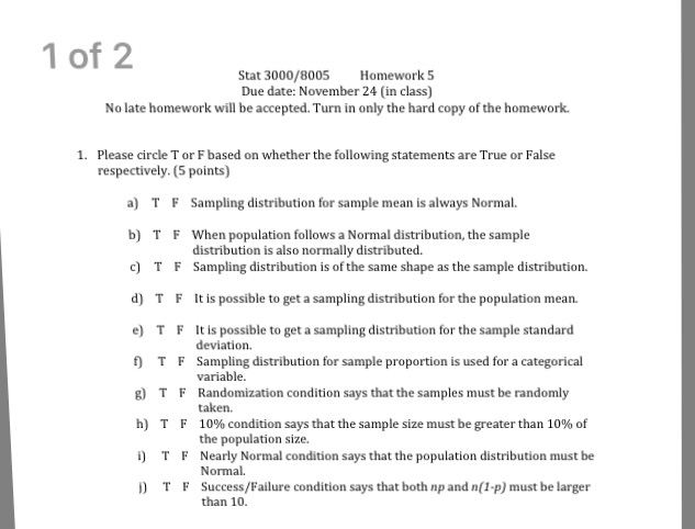 Solved Please circle T or F based on whether the following | Chegg.com