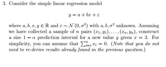3. Consider the simple linear regression model y=a+bx | Chegg.com