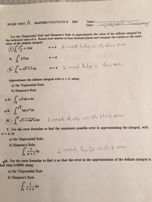 Solved Use the Trapezoidal Rule and Simpson's Rule to | Chegg.com