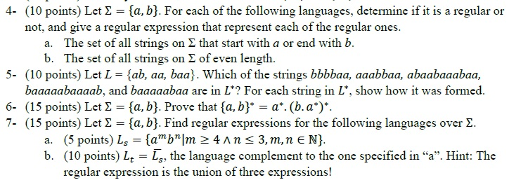 Solved Let sigma = {a, b}. For each of the following | Chegg.com
