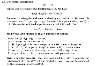 The matrix factorization LU= PA can be used to | Chegg.com