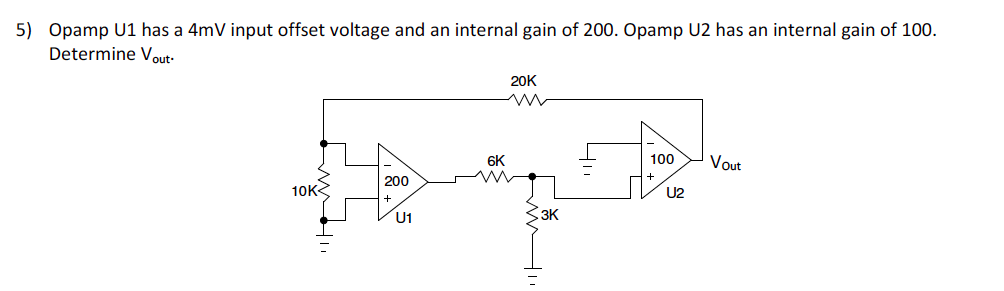 Solved 5) Opamp U1 has a 4mV input offset voltage and an | Chegg.com