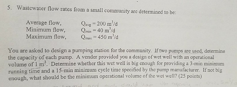Solved 5. Wastewater flow rates from a small community are | Chegg.com