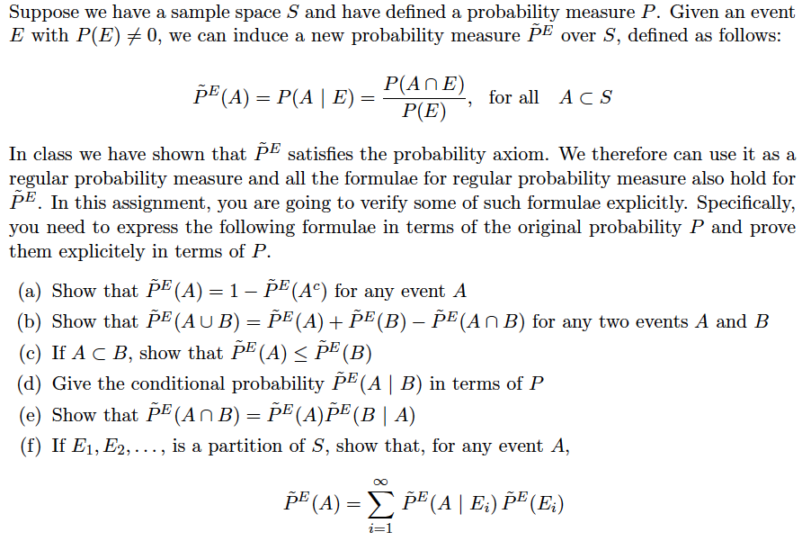 Suppose we have a sample space S and have defined a | Chegg.com