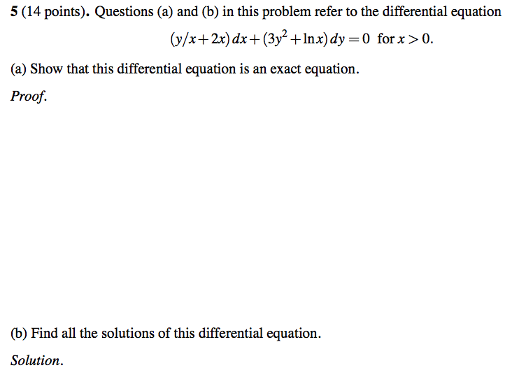 Solved Show that this differential equation is an exact | Chegg.com