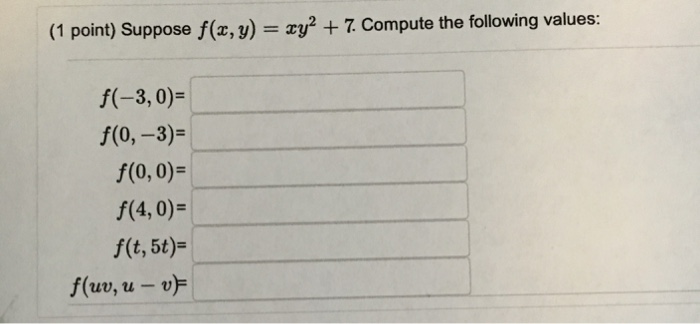 Solved Suppose f(x, y) = xy^2 + 7. Compute the following | Chegg.com
