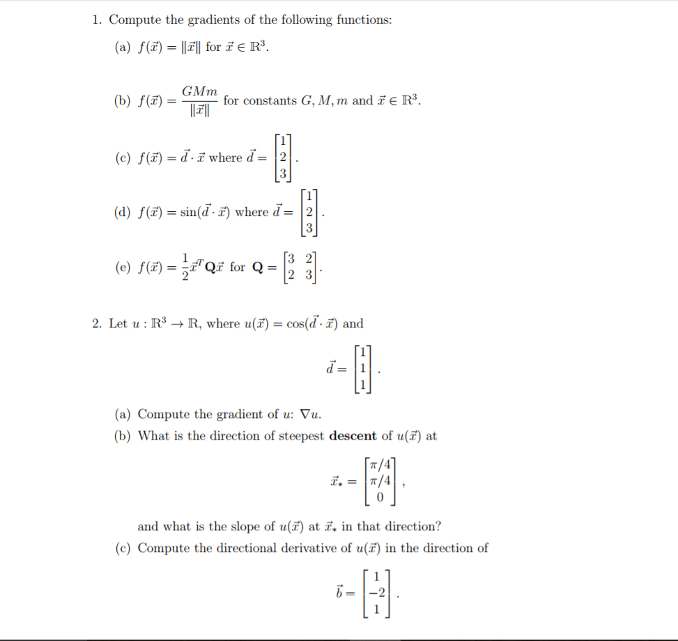 Solved 1. Compute the gradients of the following functions | Chegg.com