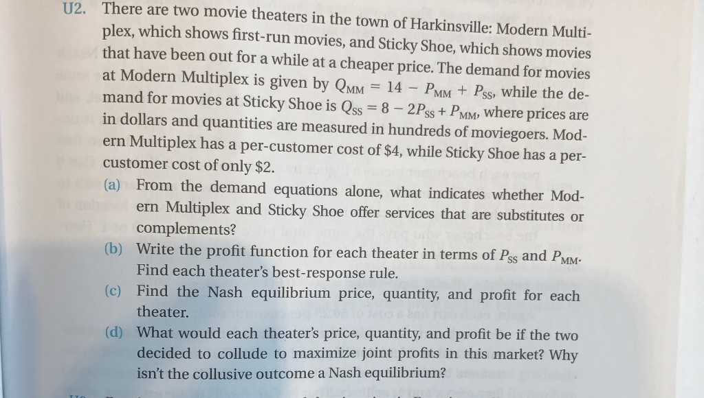 Solved There are two movie theaters in the town of | Chegg.com