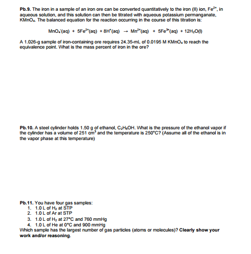 Solved The iron in a sample of an iron ore can be converted | Chegg.com