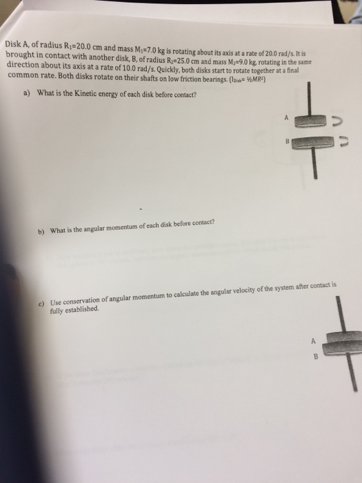 Solved Disk A. of radius R_1=20.0 cm and mass M_1=7.0 kg is | Chegg.com