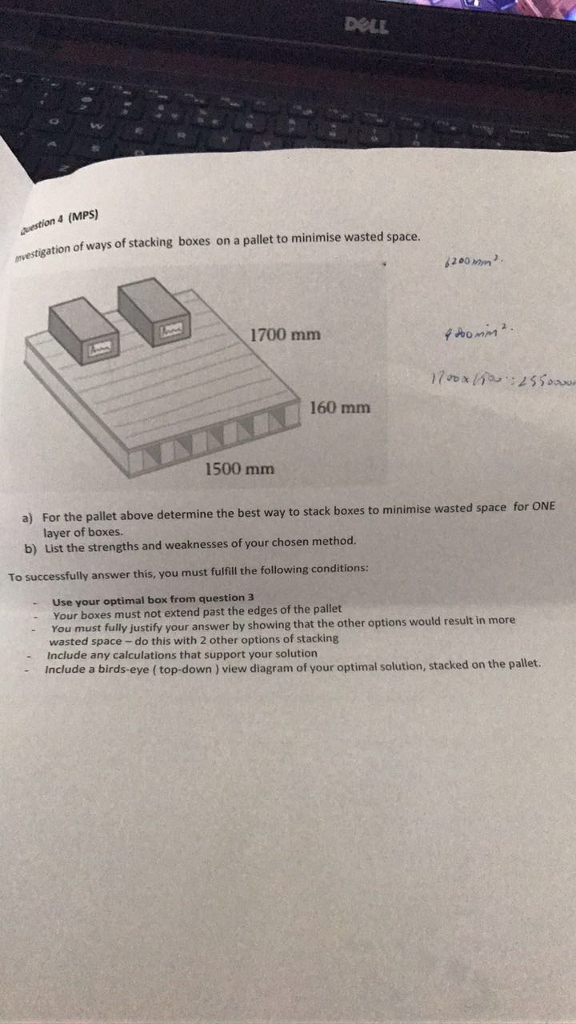 Investigation of ways of stacking boxes on a pallet | Chegg.com