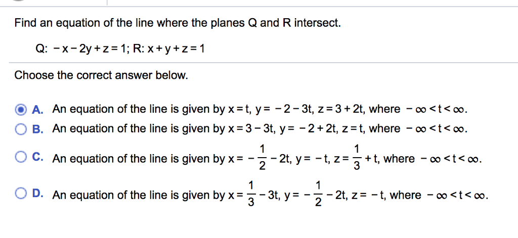 Solved Find an equation of the line where the planes Q and R | Chegg.com