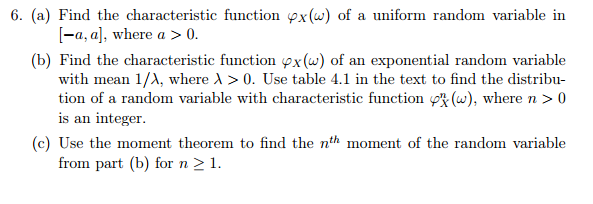 Find the characteristic function phix(w) of a uniform | Chegg.com