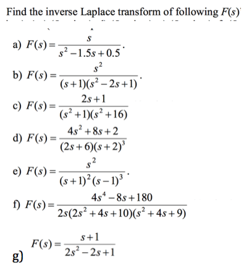 Solved Find the inverse Laplace transform of following F(s) | Chegg.com