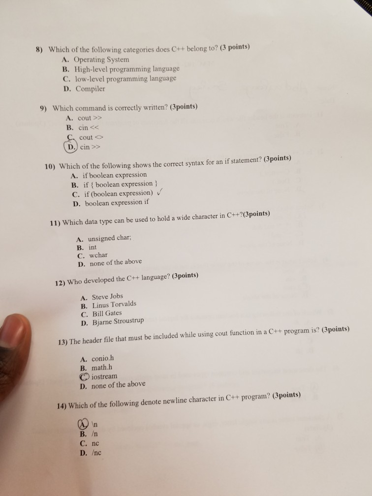 Solved 8) Which of the following categories does C++ belong | Chegg.com