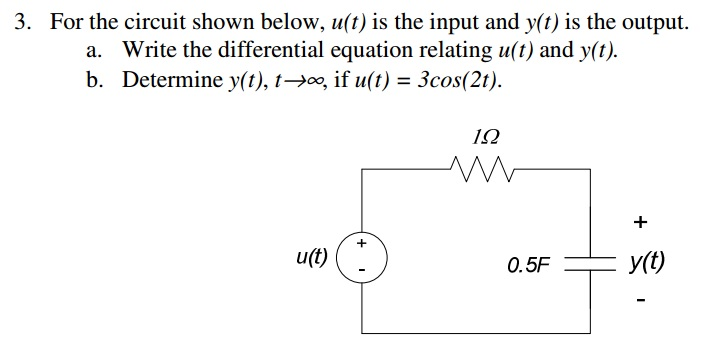Solved For the circuit shown below, u(t) is the input and | Chegg.com