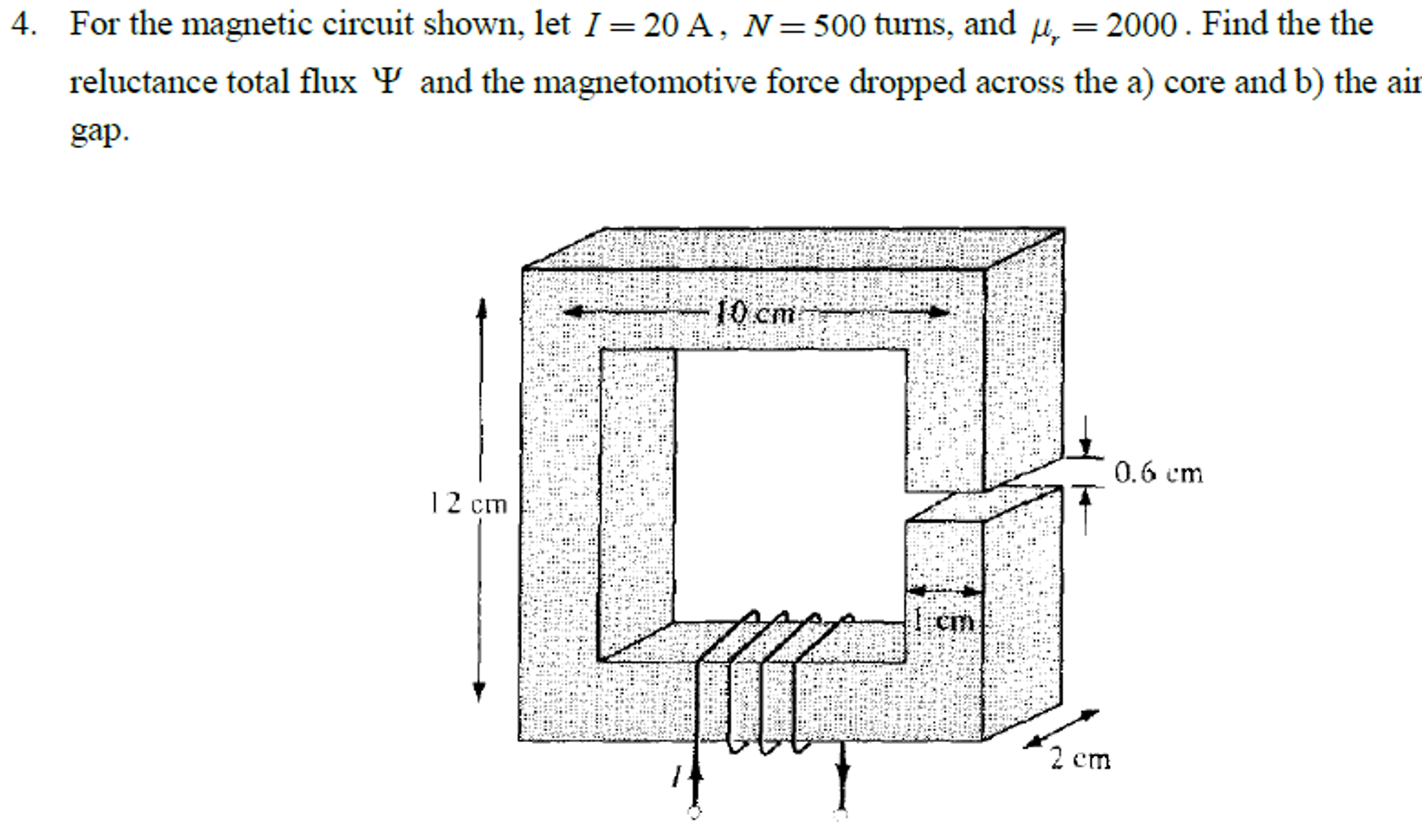 Solved For the magnetic circuit shown, let I = 20 A, N = 500 | Chegg.com