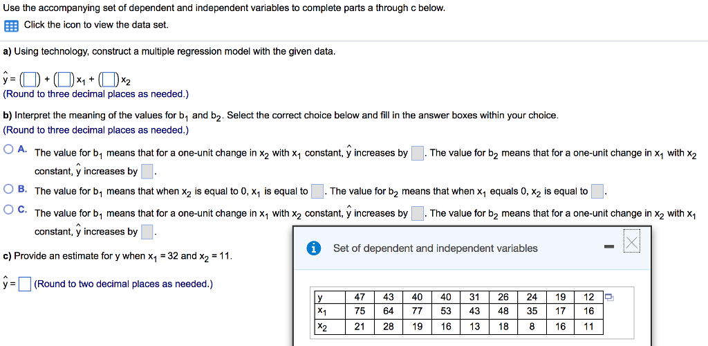 Solved Use the accompanying set of dependent and independent | Chegg.com