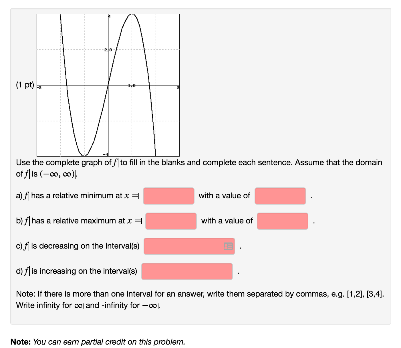 Solved Use the complete graph of f|to fill in the blanks and | Chegg.com
