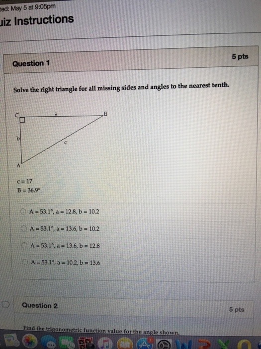 Solved Solve the right triangle for all missing sides and | Chegg.com
