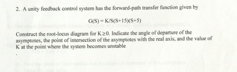 Solved 2. A unity feedback control system has the | Chegg.com