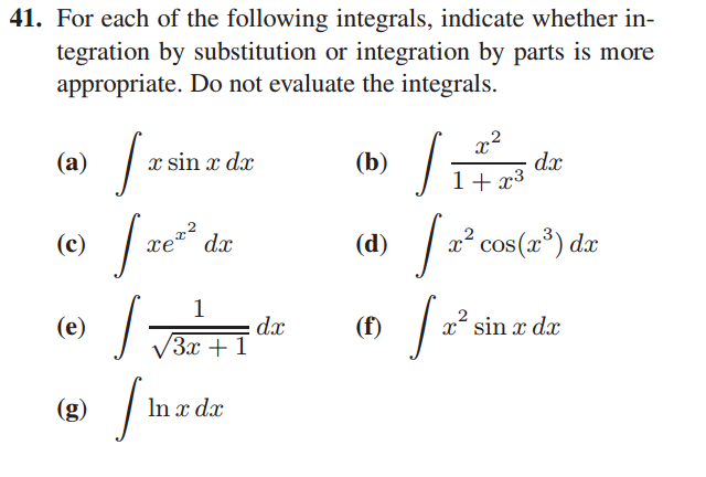 Solved For each of the following integrals, indicate whether | Chegg.com