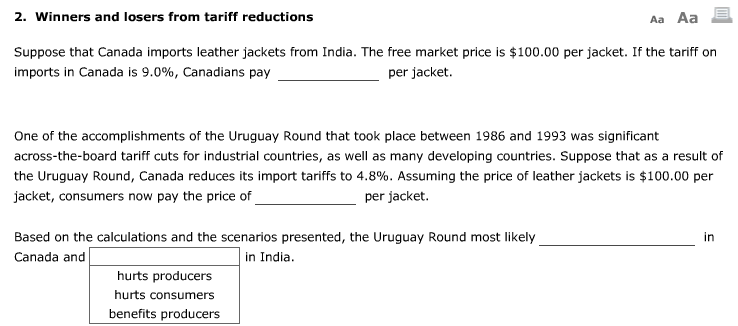 Solved 2. Winners and losers from tariff reductions Aa Aa | Chegg.com