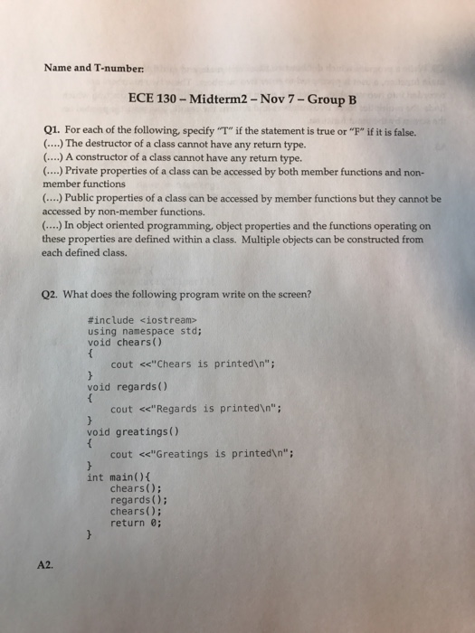 Solved For each of the following, specify "T" if the | Chegg.com