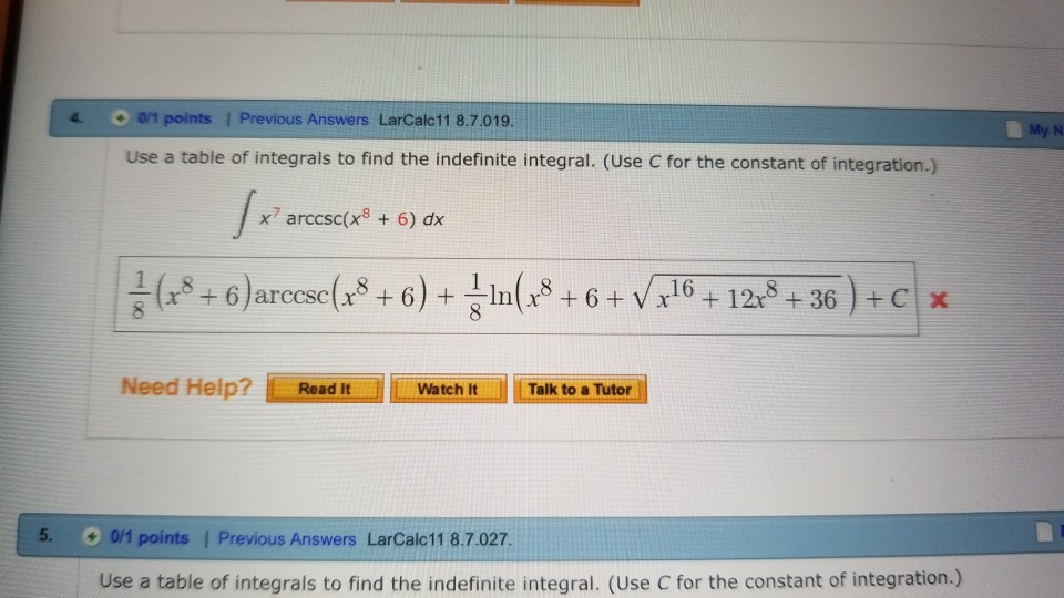Solved 4 o/1 points 1 Previous Answers LarCalc11 8.7.019 Use | Chegg.com Solved 4 o/1 points 1 Previous Answers LarCalc11 8.7.019 Use | Chegg.com