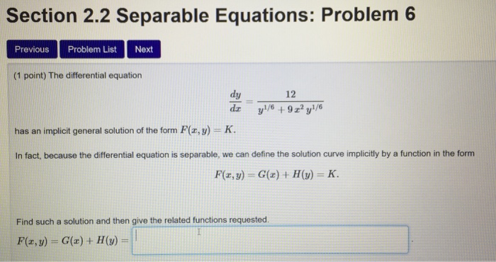 Solved The differential equation dy/dx = 12/y^1/6 + 9x^2 | Chegg.com