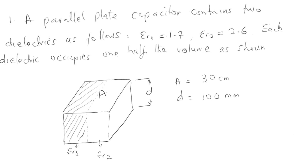 Solved A parallel plate capacitor contains two dielectrics | Chegg.com