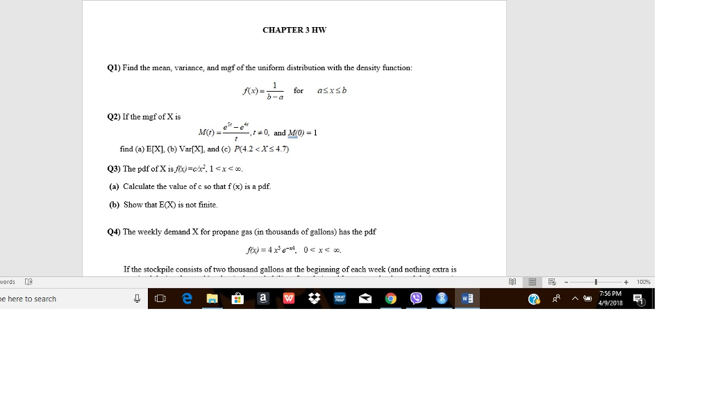 Solved CHAPTER 3 HW Q1) Find the mean, variance, and mgf of | Chegg.com