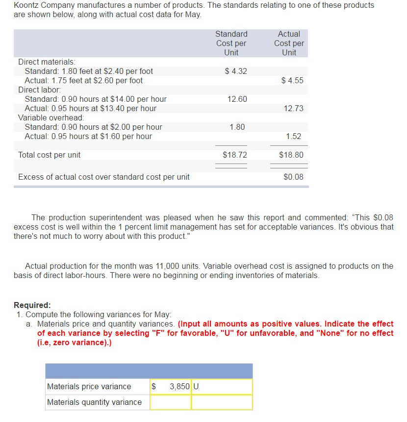 Solved Koontz Company manufactures a number of products. The | Chegg.com
