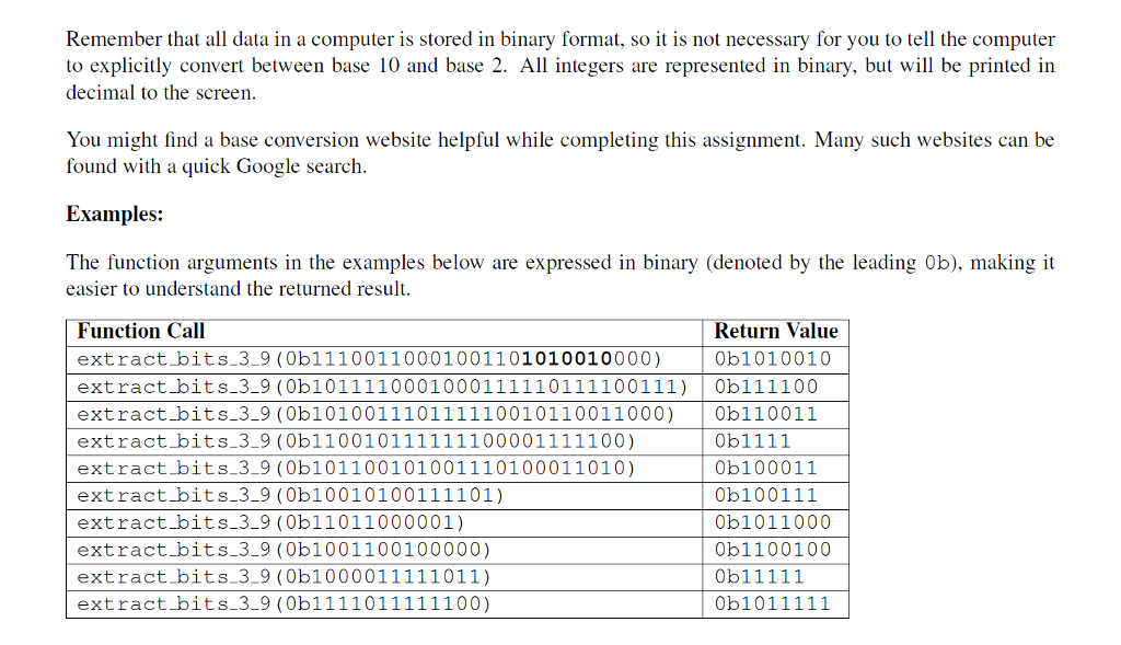 Solved Part I: Extracting Bits (10 points) Write a function | Chegg.com