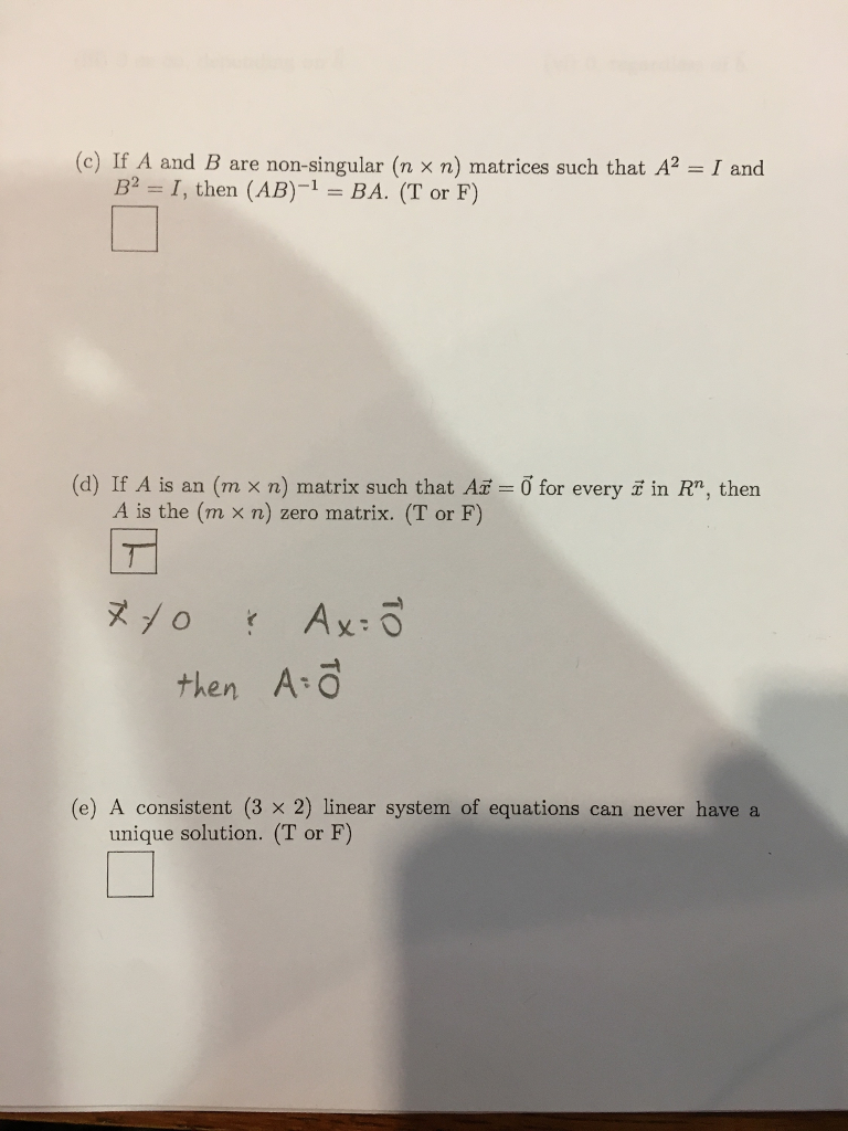 Solved (c) If A and B are non-singular (n × n) matrices such | Chegg.com