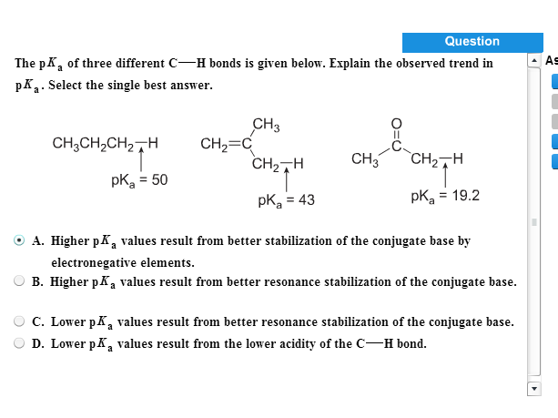 Solved The pka of three different C- H bonds is given below. | Chegg.com