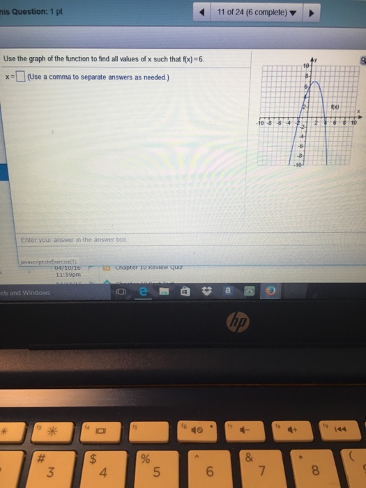Solved Use the graph of the function to find all values of x | Chegg.com