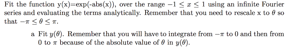 Solved Fit the function y(x) = exp (-abs(x)) over the range | Chegg.com