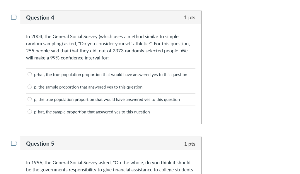 Solved DQuestion 4 1 pts In 2004, the General Social Survey | Chegg.com