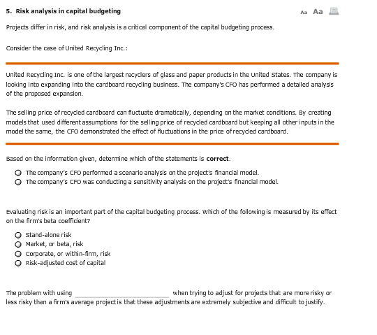 Solved 5. Risk analysis in capital budgeting Projects differ | Chegg.com