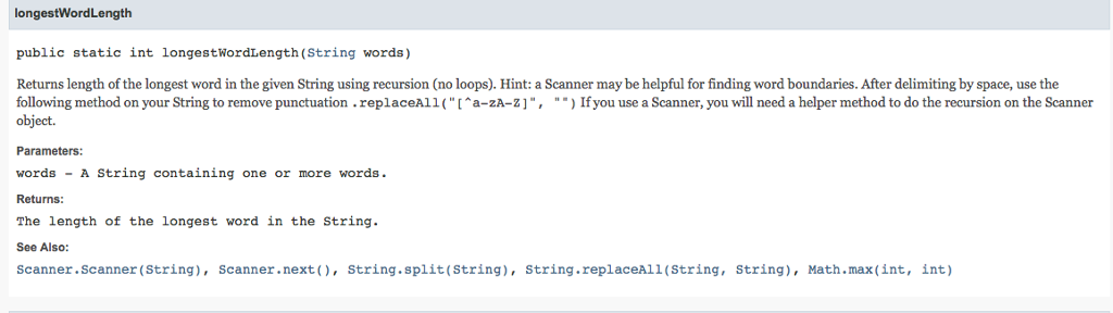 Solved longestWordLength public static int | Chegg.com