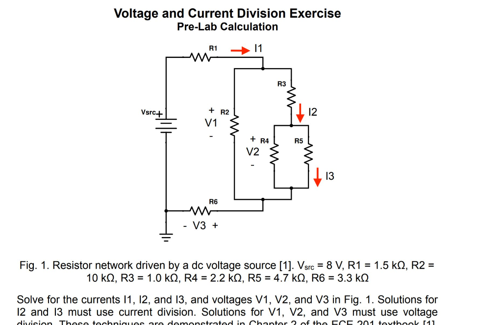 Solved Voltage and Current Division Exercise Pre-Lab | Chegg.com